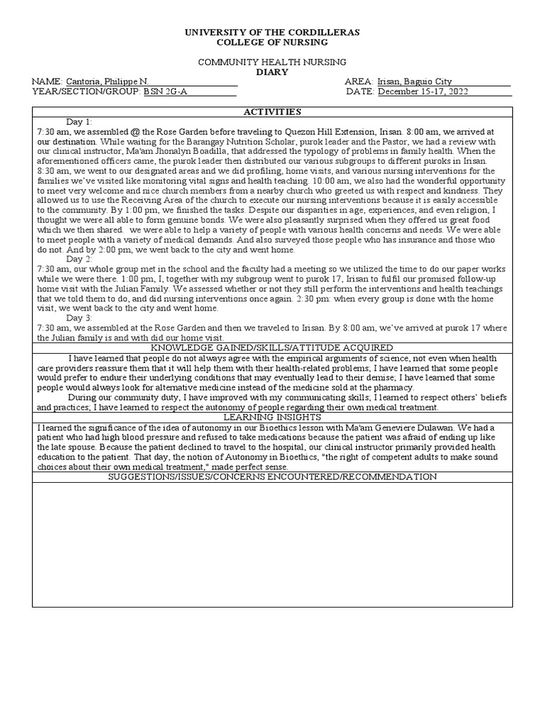 Diary Format | PDF | Medicine | Nursing