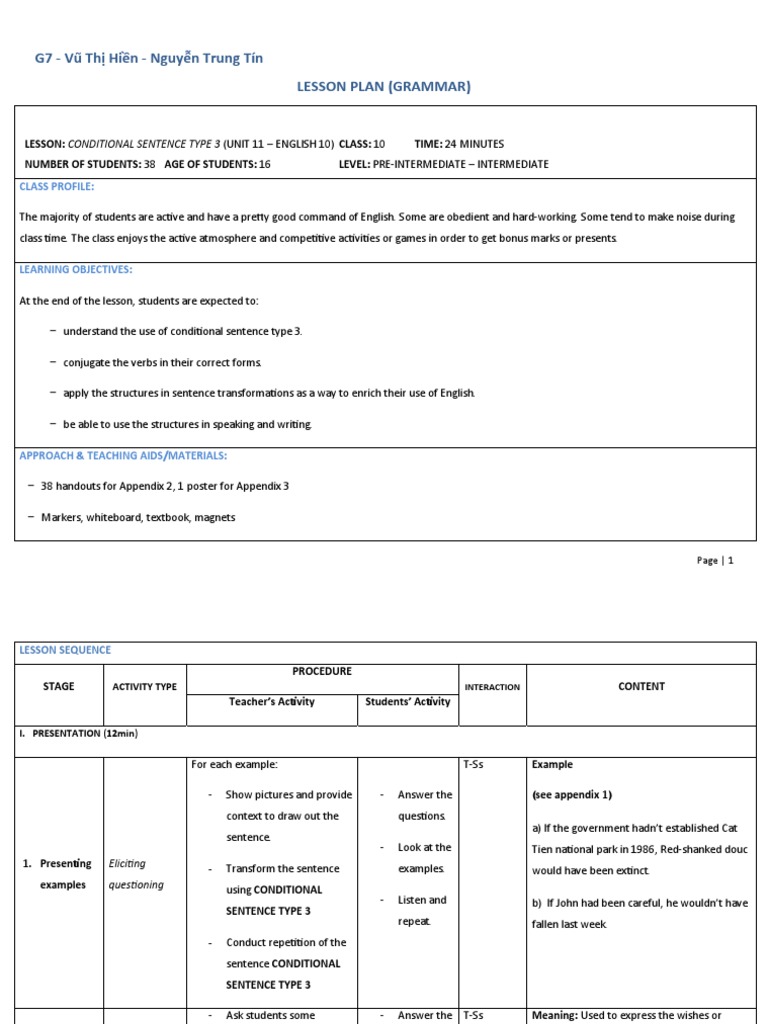 Lesson Plan Conditional Sentence Type 3 Pdf Sentence Linguistics