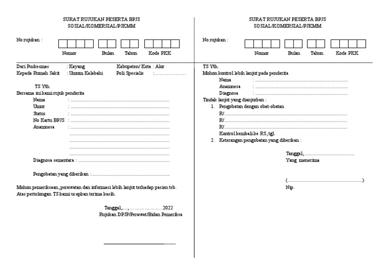 Surat Rujukan Peserta BPJS | PDF