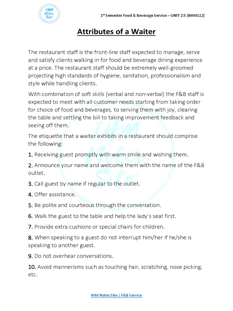 Waitstaff Attitudes for Effective Service | PDF