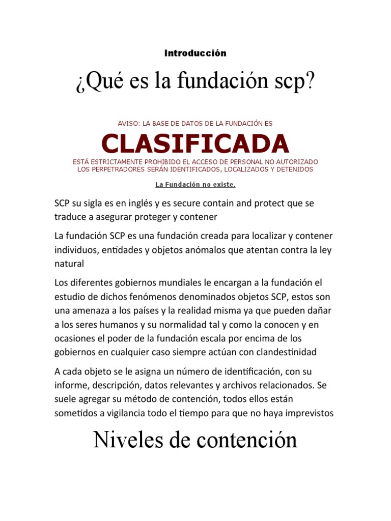 La Fundacion SCP Introduccion | PDF
