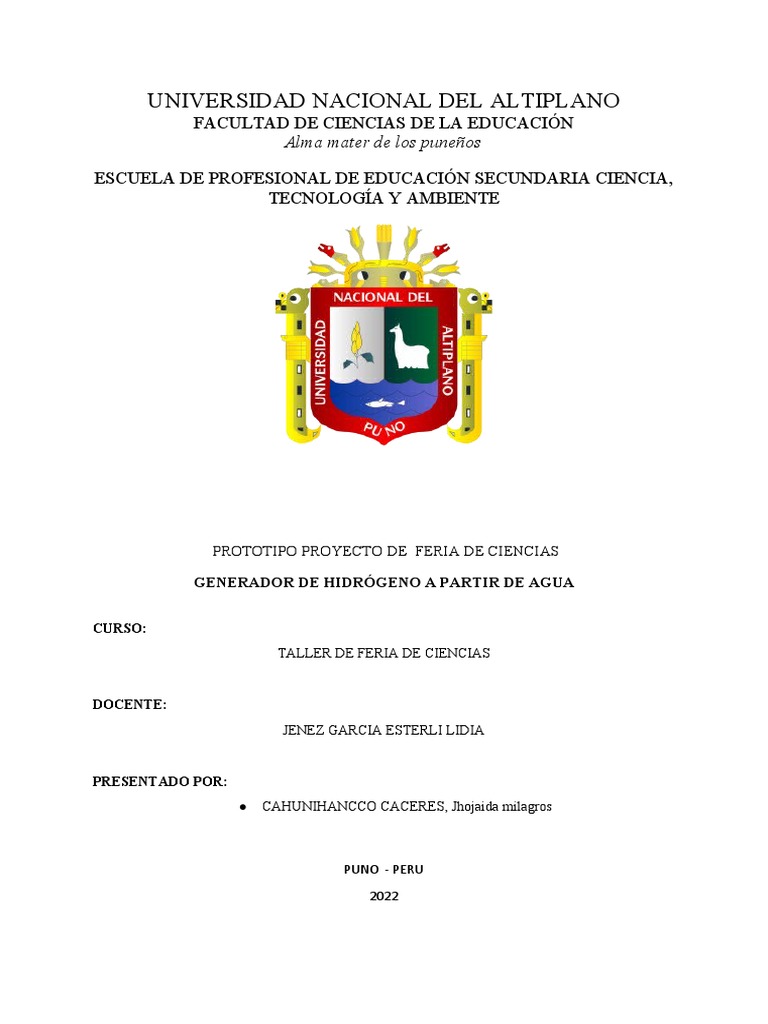 Infome de Feria de Ciencias Ofi | PDF | Hidrógeno | Agua Infome de Feria de Ciencias Ofi | PDF | Hidrógeno | Agua