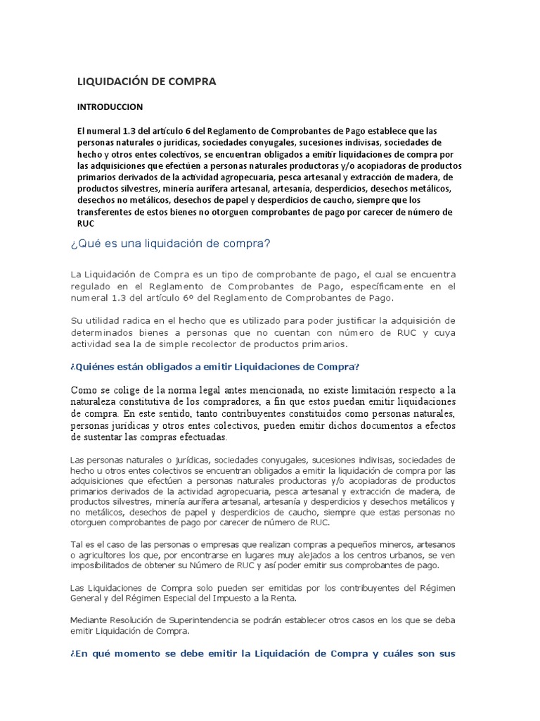 Liquidación de Compra: Definición y Requisitos | PDF | Impuestos ...