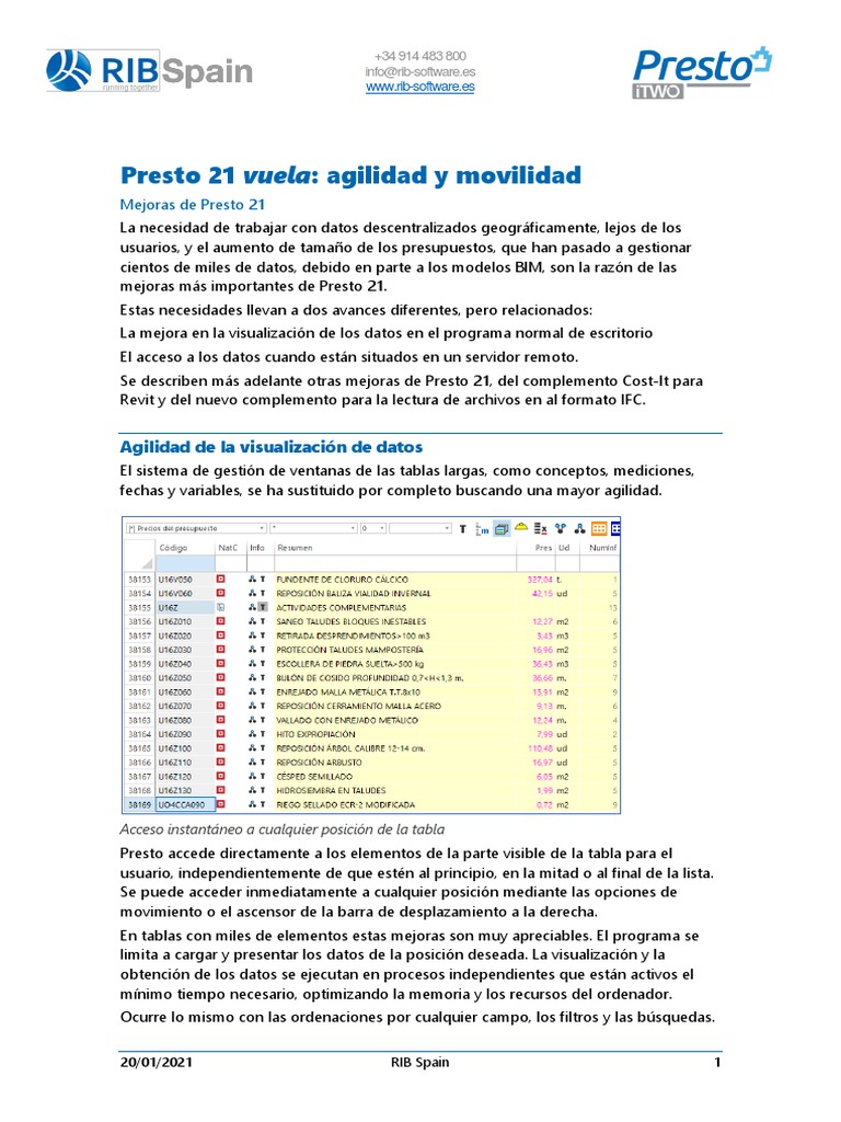 Mejoras de Presto 21: Agilidad y Movilidad | PDF | Autodesk Revit ...