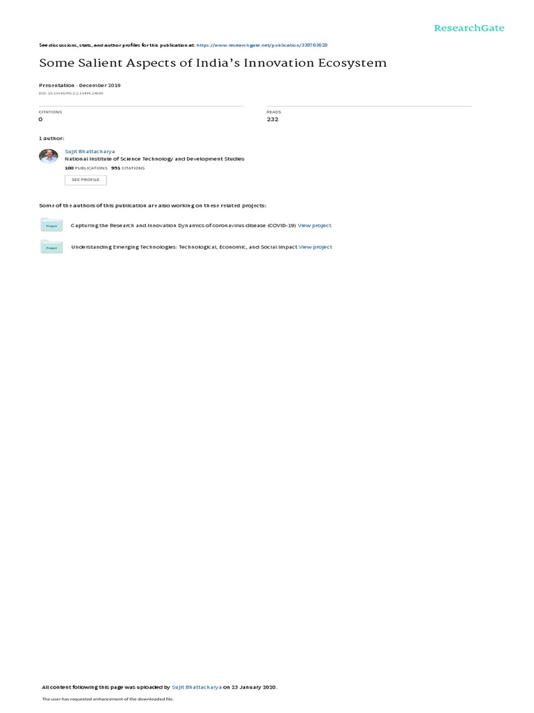 India Innovation Ecosystem Salient Aspects | PDF | Intellectual ...