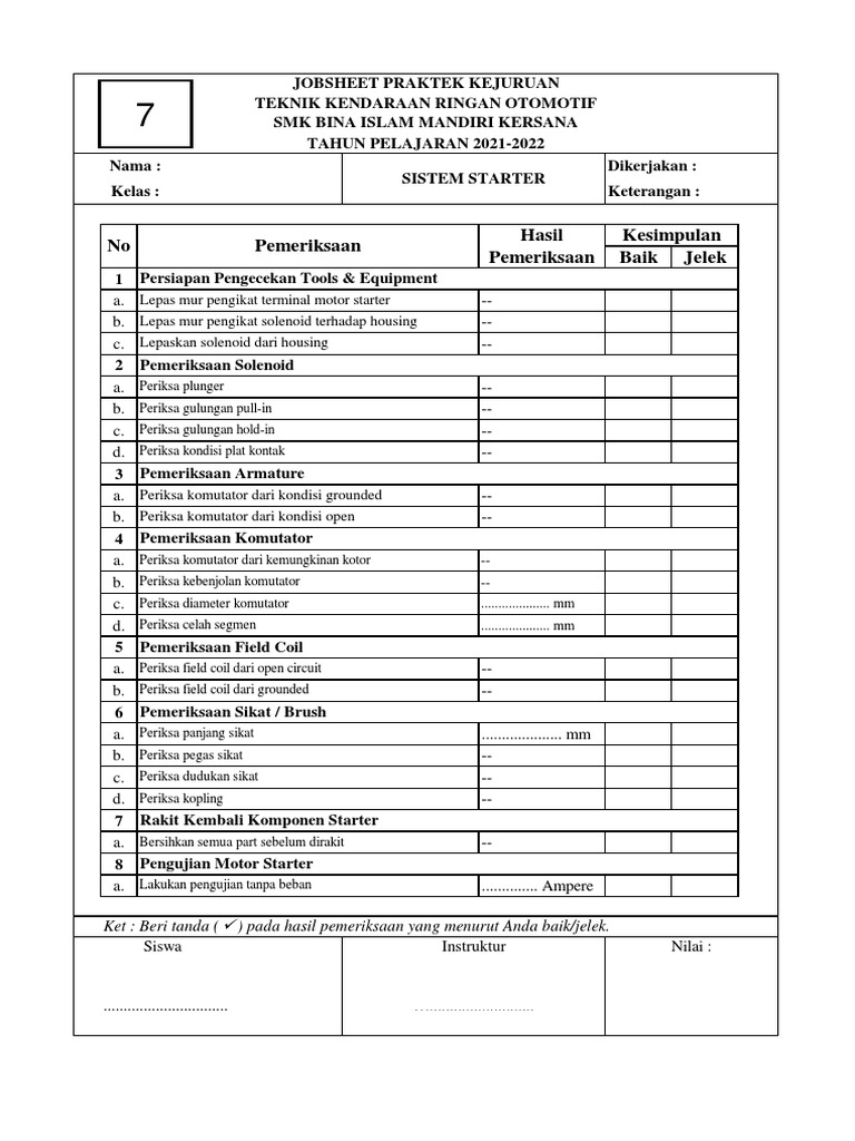 Jobsheet Starter | PDF