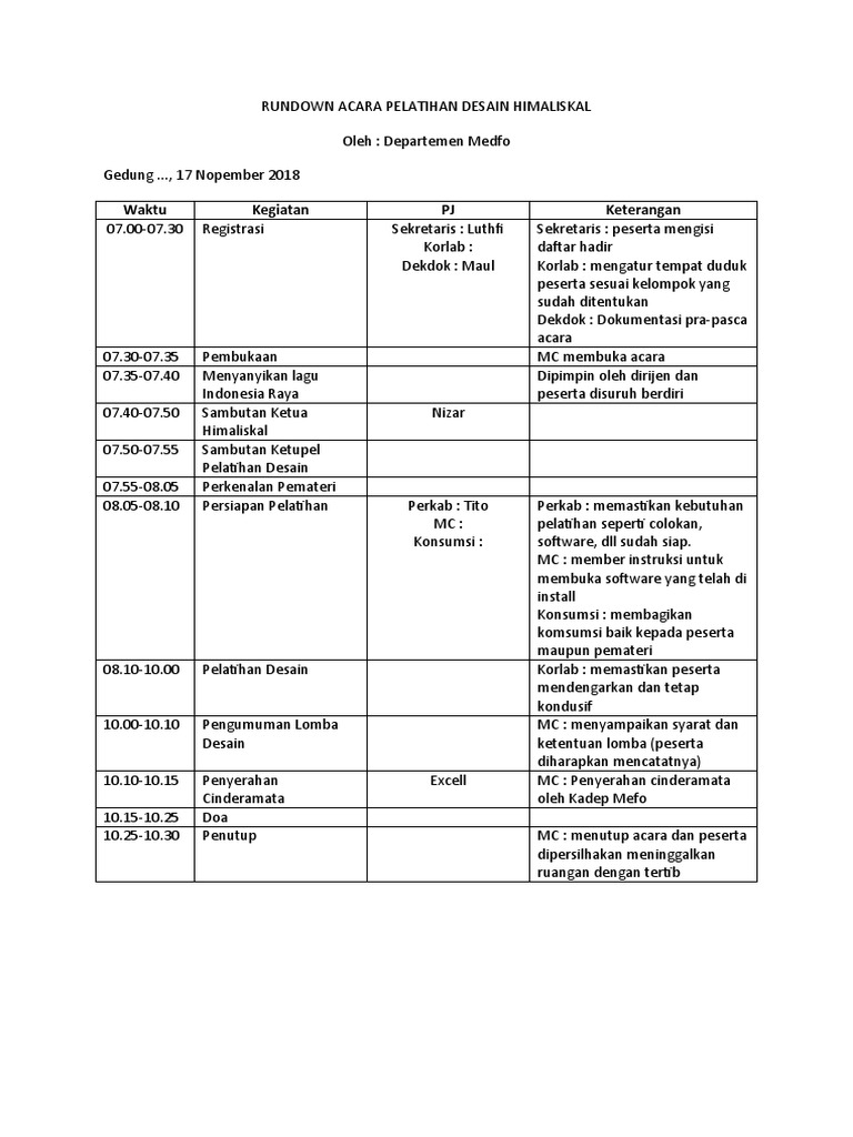 Rundown Acara Pelatihan | PDF