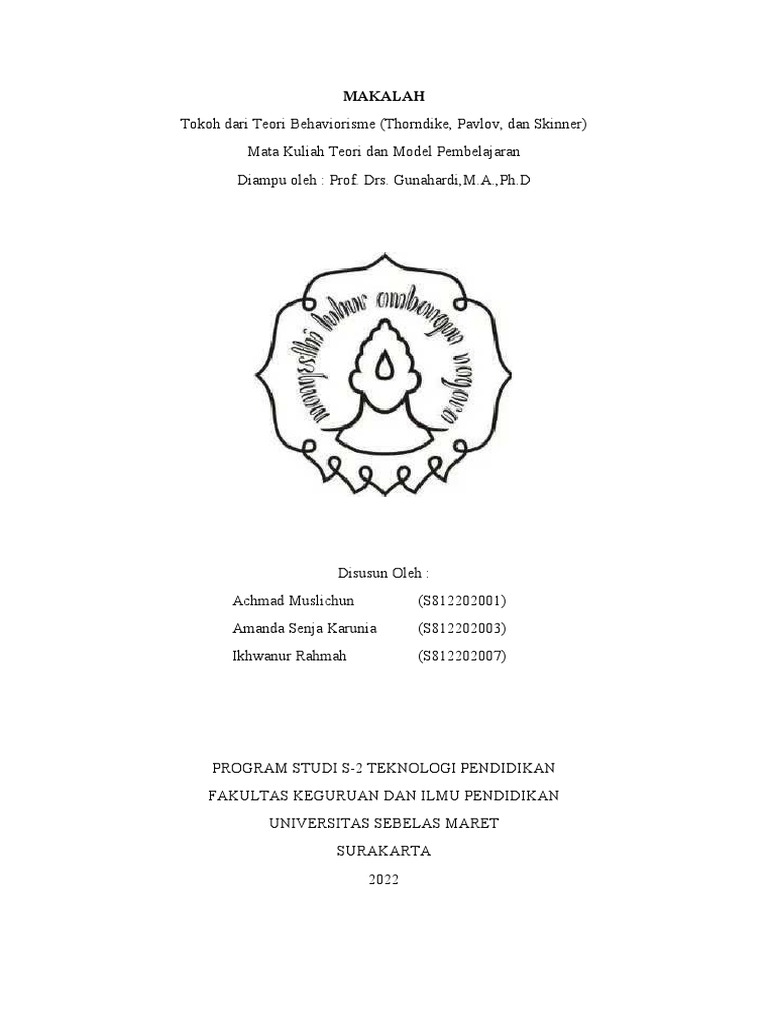 Makalah Teori Belajar Tokoh Behaviorisme (Thorndike, Pavlov, Skinner) | PDF