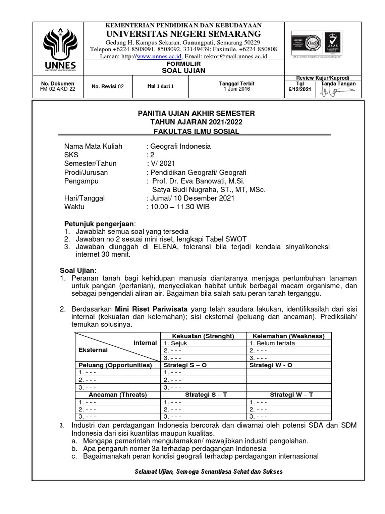 Soal UAS Geografi Indonesia 2021 | PDF | Sains & Matematika