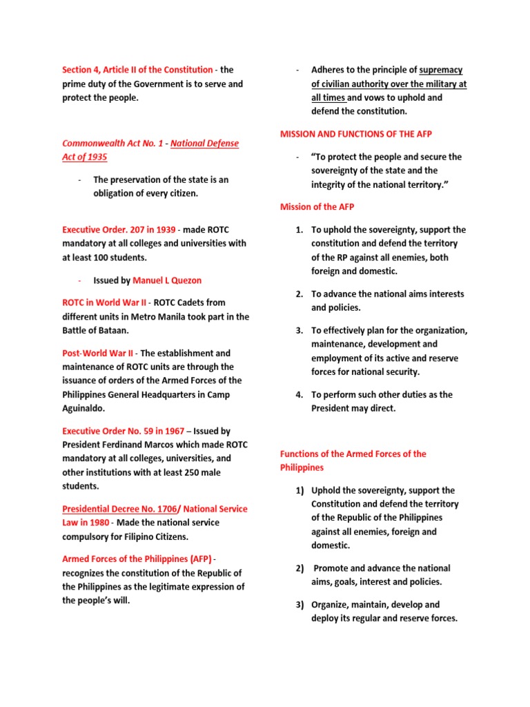 Rotc Midterm Reviewer | PDF | Military | Defense Policy