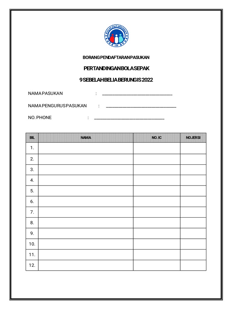 Borang Pendaftaran Bola Sepak | PDF