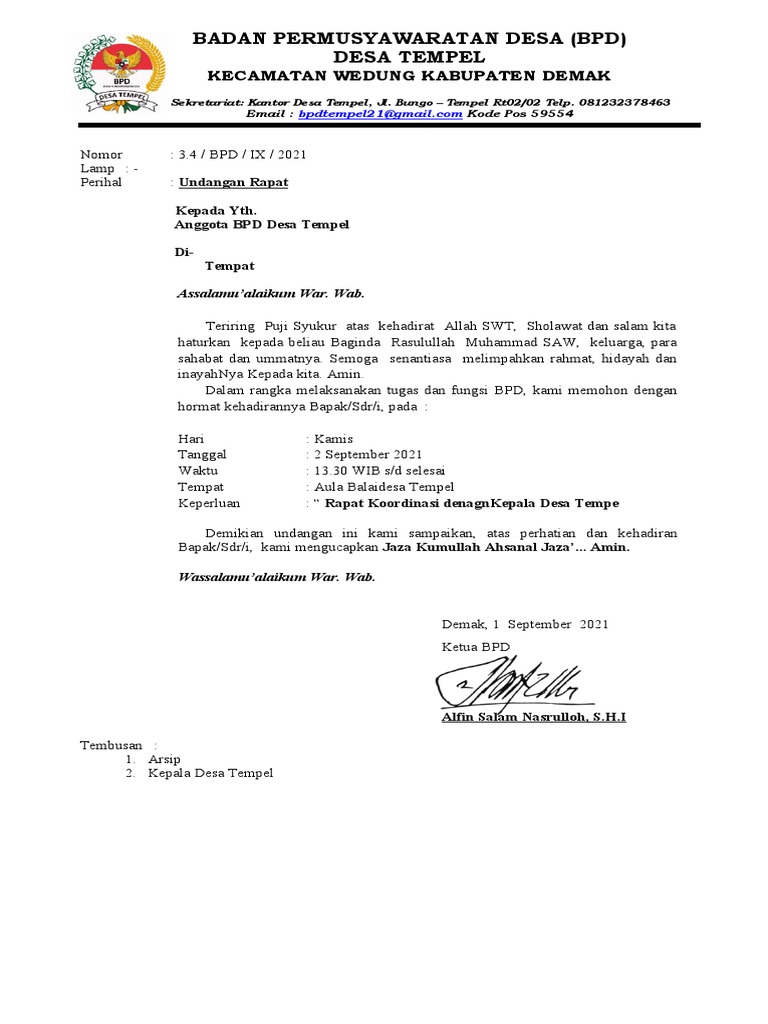 Undangan Rapat Internal BPD Desa Tempel | PDF | Memasak, Makanan ...