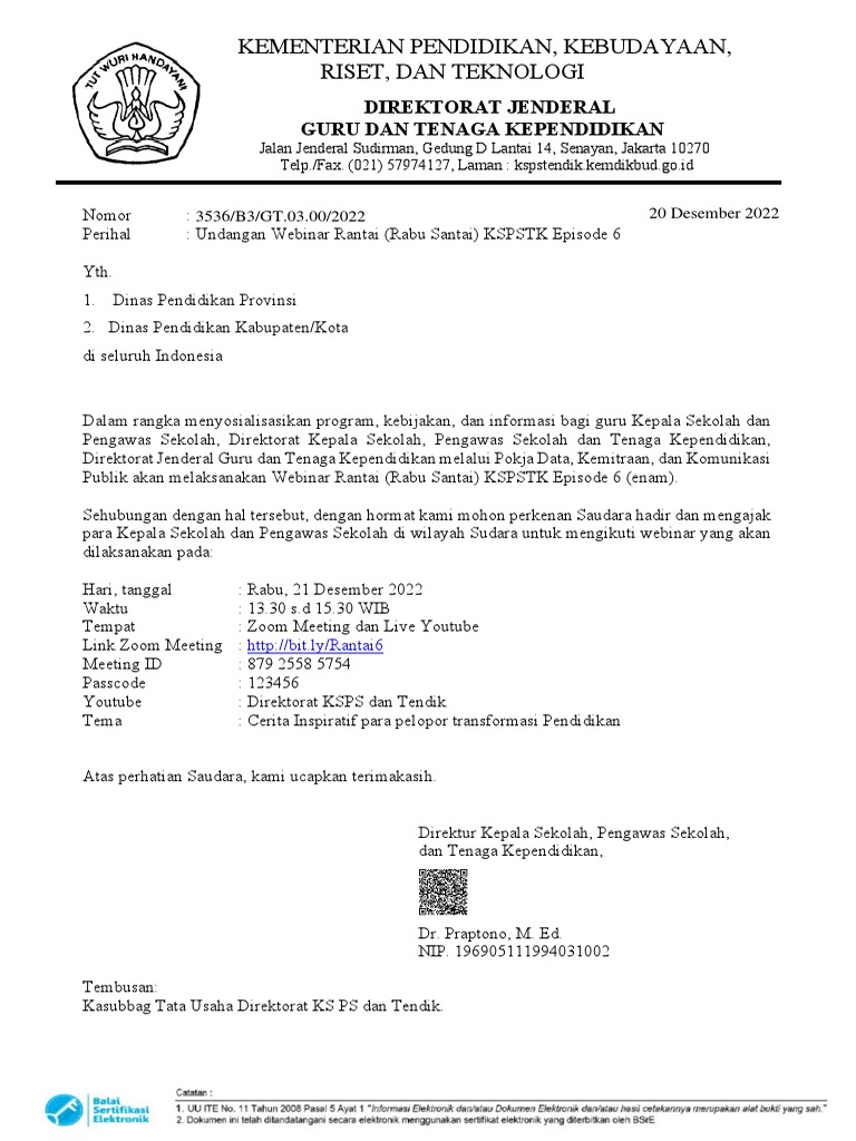 Surat Undangan Dinas Pendidikan | PDF