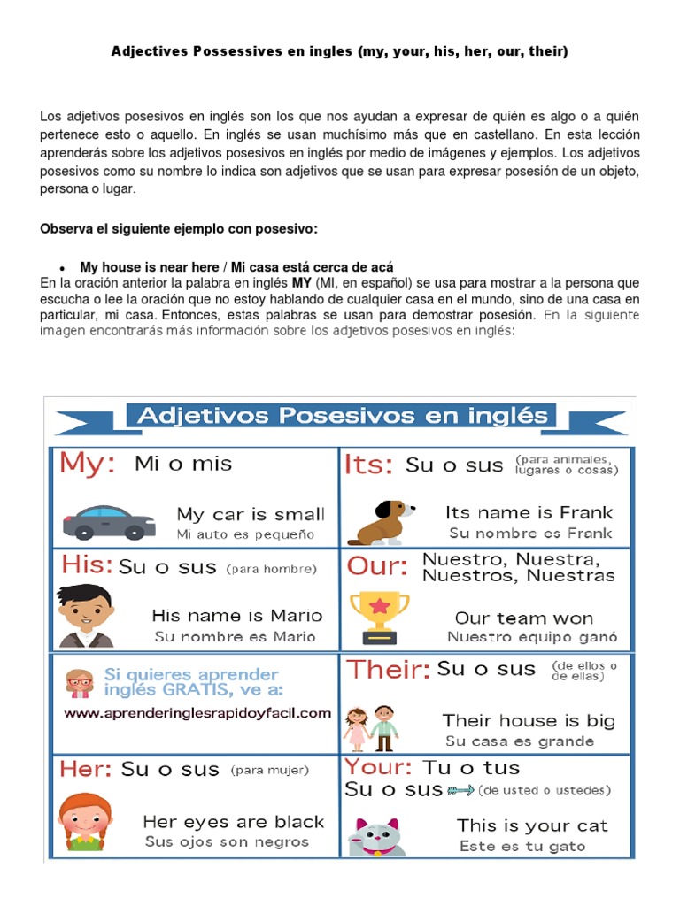Adjectives Possessives en Ingles - GUIA | PDF | Adjetivo | Palabra
