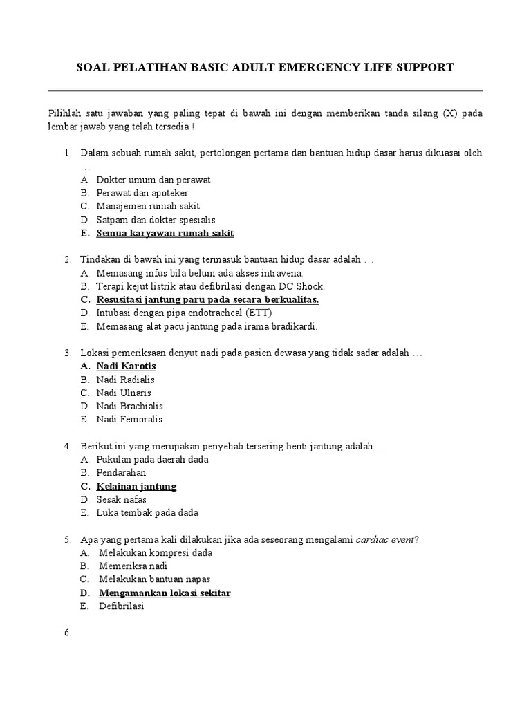 SOAL PELATIHAN BASIC ADULT EMERGENCY LIFE SUPPORT | PDF