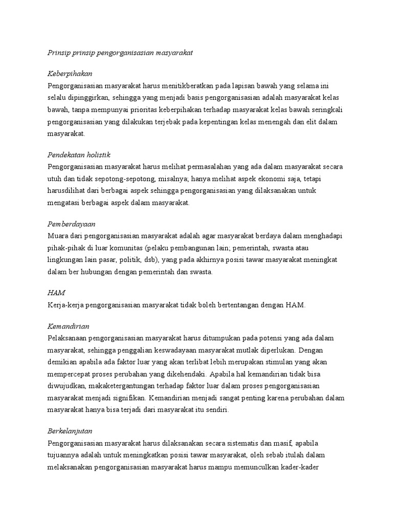 Prinsip Prinsip Pengorganisasian Masyarakat | PDF