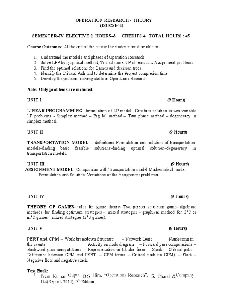 Operation Research Theory Course Overview | PDF | Teaching Methods ...