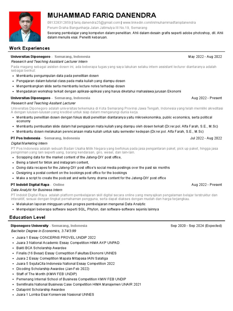 CV - Muhammad Fariq Danendra | PDF