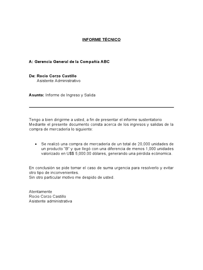 Informe Técnico para El Puesto de Asistente Administrativo | PDF