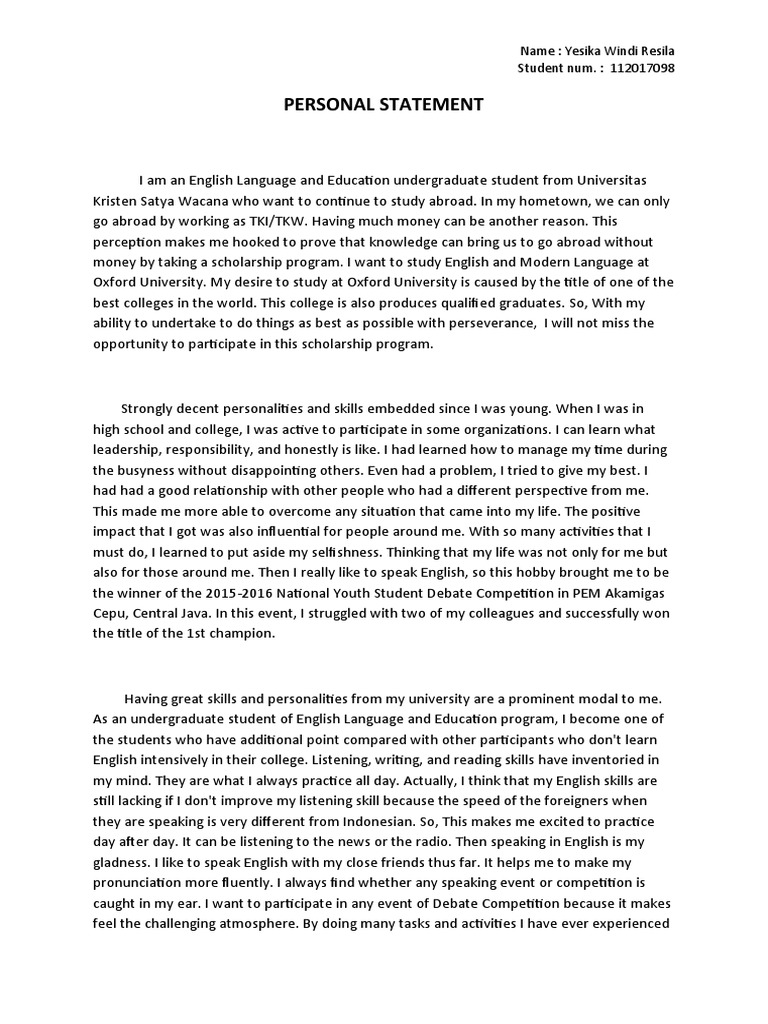 Personal Statement | PDF | English Language | Teachers