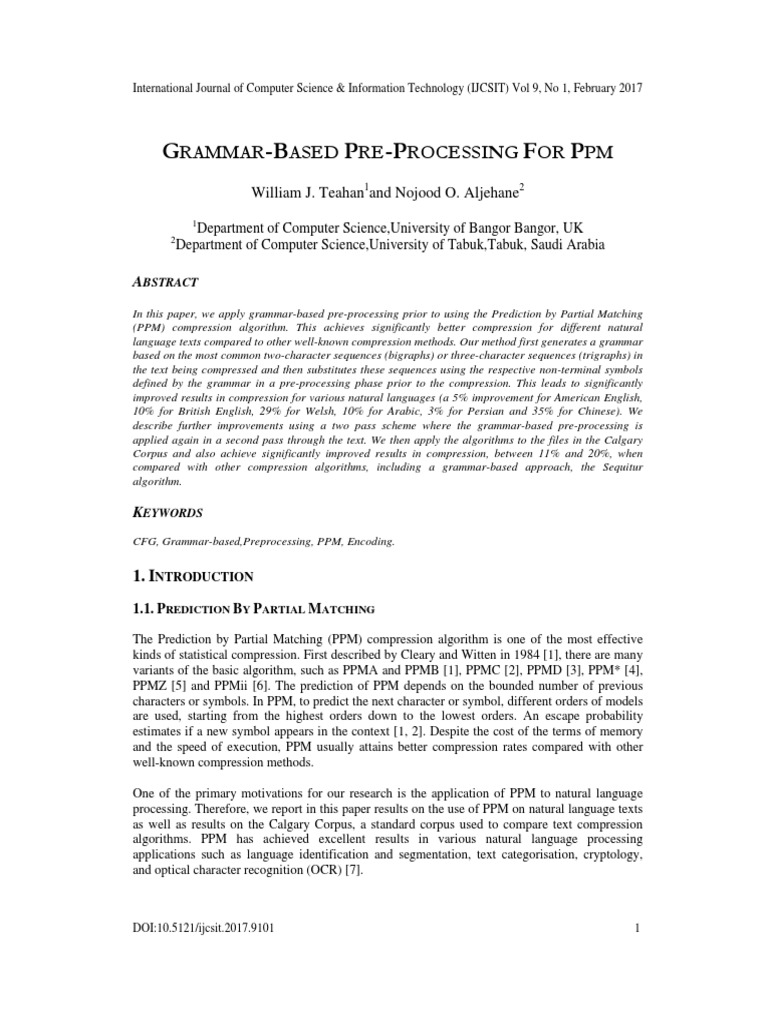 Grammar Based Pre-Processing For PPM | PDF | Data Compression | String ... Grammar Based Pre-Processing For PPM | PDF | Data Compression | String ...
