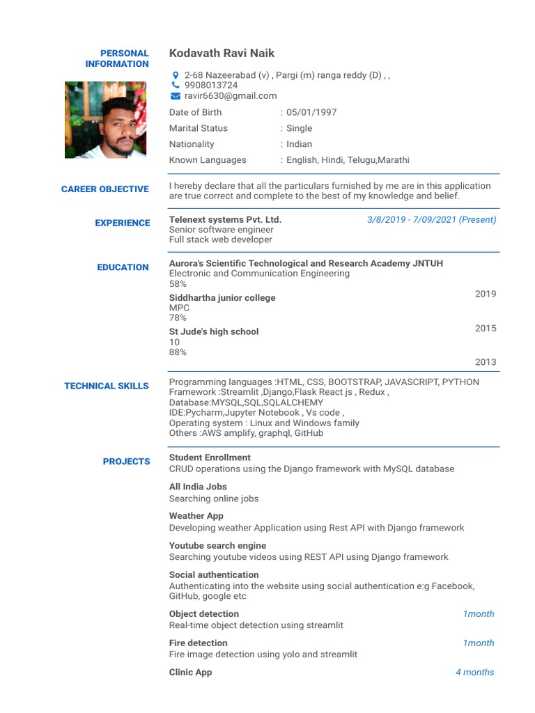 Kodavath Ravi Naik: Personal Information | PDF | Application Software | World Wide Web