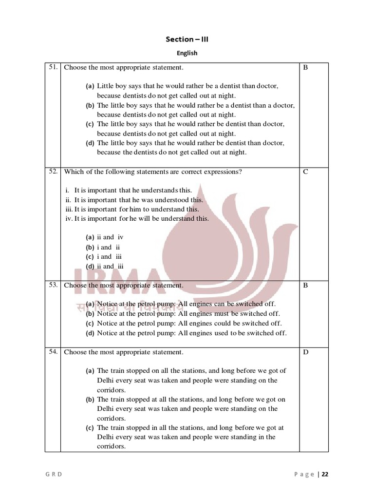 KMF Exam Key-22 | PDF