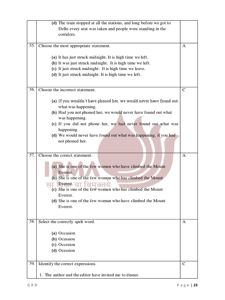 KMF Exam Key-23 | PDF
