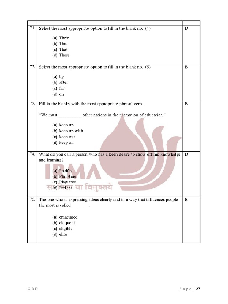 KMF Exam Key-27 | PDF