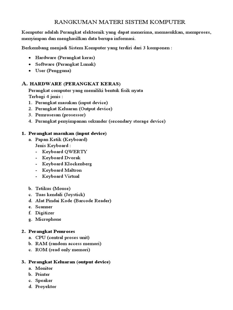 Rangkuman Materi Sistem Komputer | PDF | Game & Aktivitas