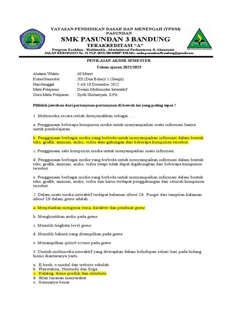 Soal DMI Kelas XII | PDF