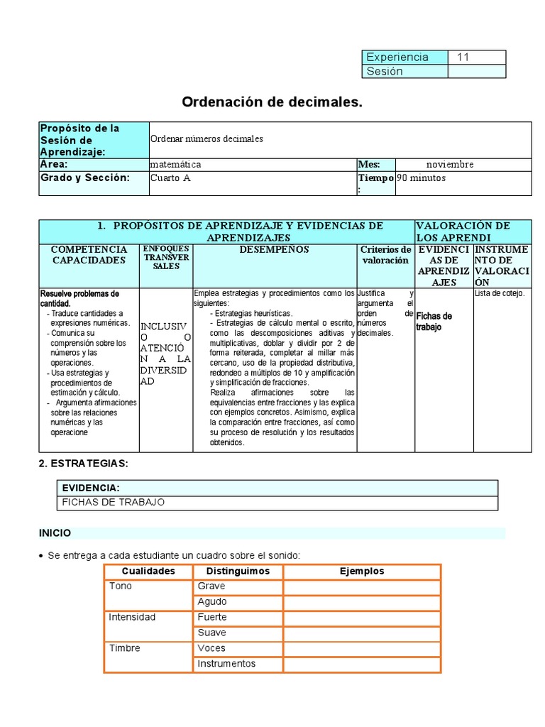 Ordenando números decimales | PDF | Sonido | Matemáticas