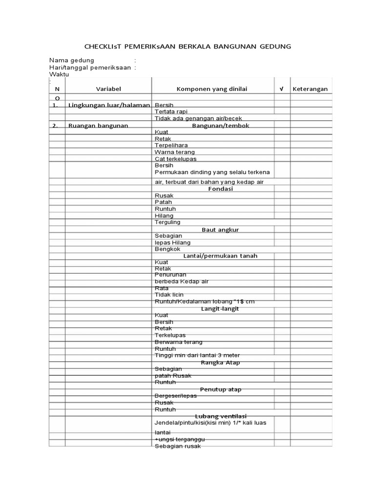 Checklist Pemeriksaan Berkala Bangunan Gedung | PDF