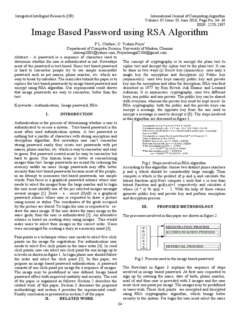 Image Based Password Using Rsa Algorithm Pdf Key Cryptography Public Key Cryptography