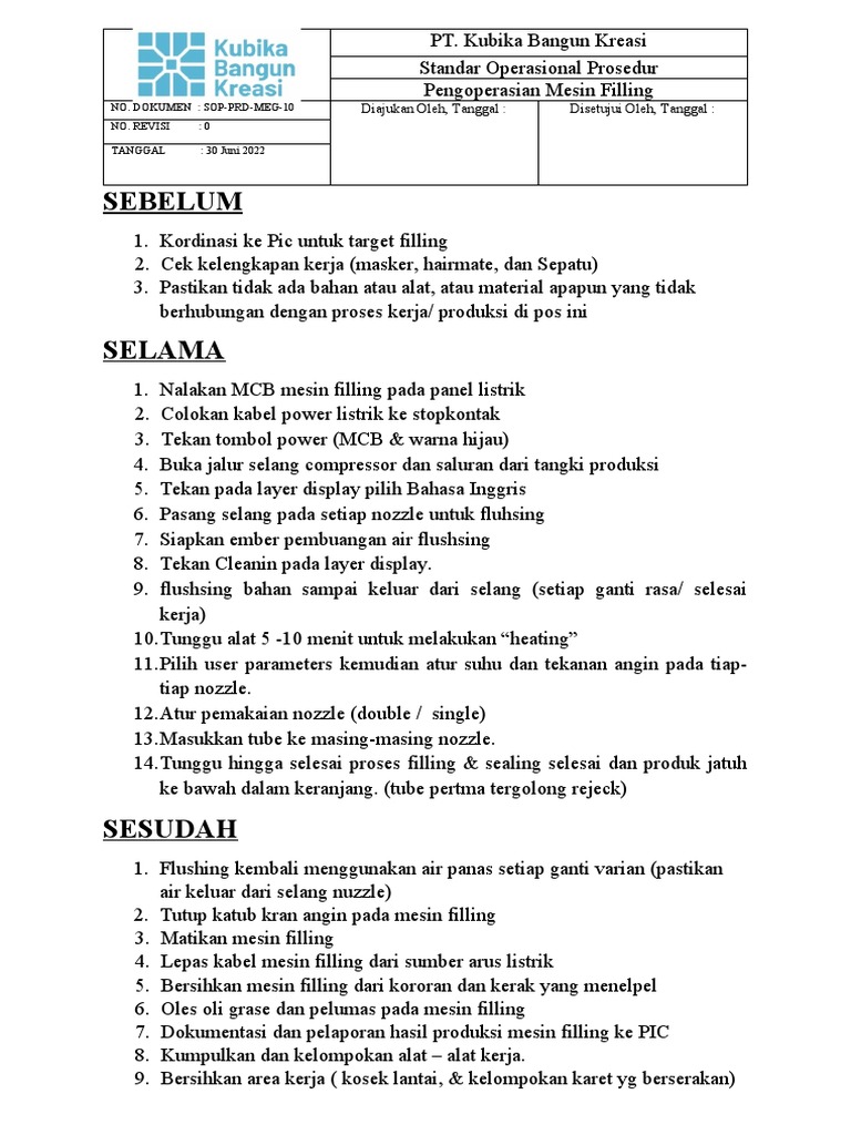 Sop Mesin Filling | PDF | Komputer