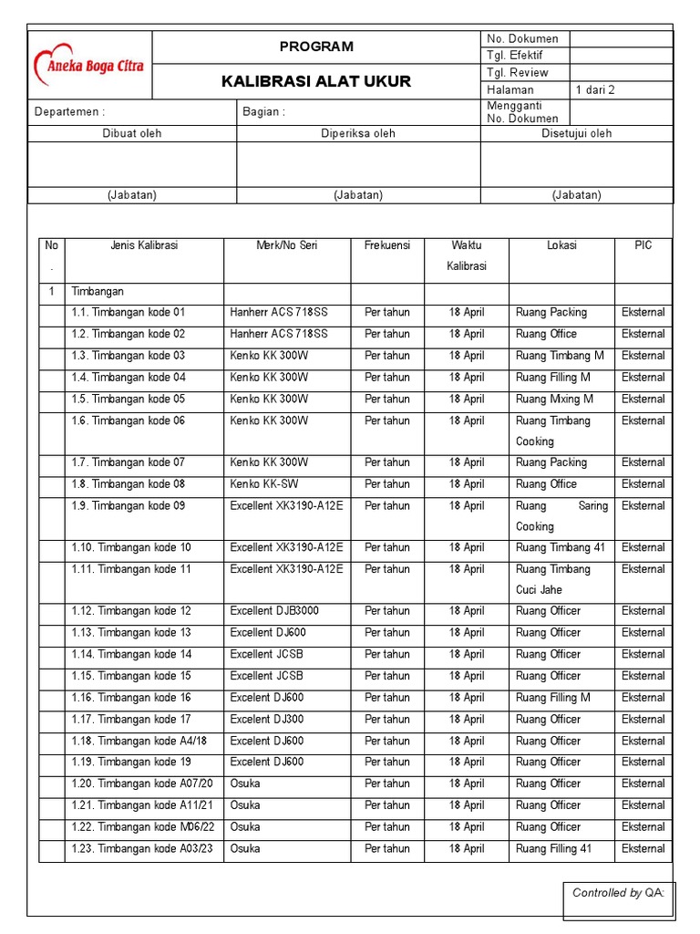 Program Kalibrasi Alat Ukur Produksi | PDF