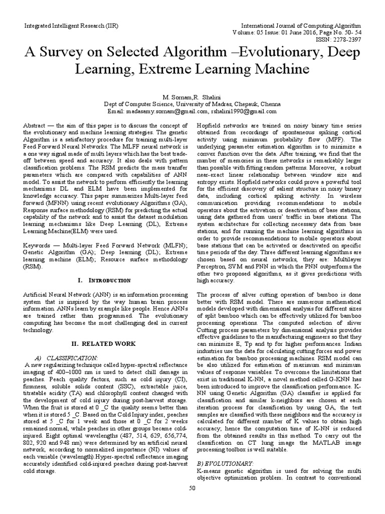 A Survey On Selected Algorithm - Evolutionary, Deep Learning, Extreme ... A Survey On Selected Algorithm - Evolutionary, Deep Learning, Extreme ...