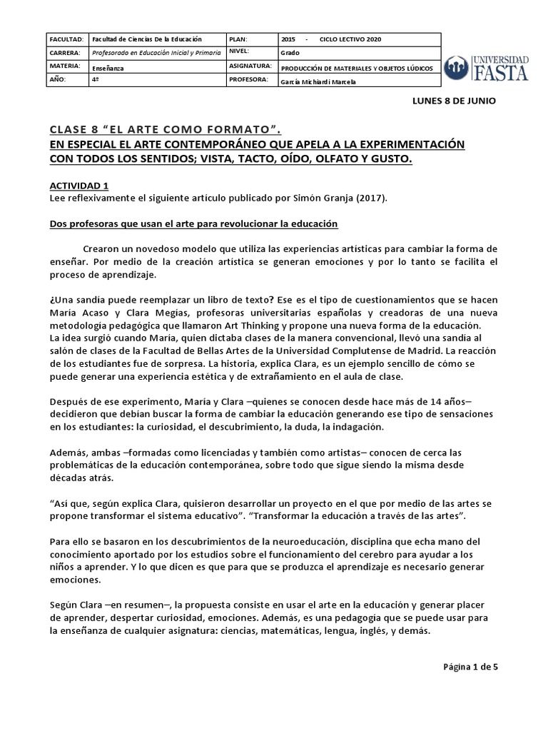 Clase 8 - El Arte Como Formato | PDF | Arte de performance | Aprendizaje