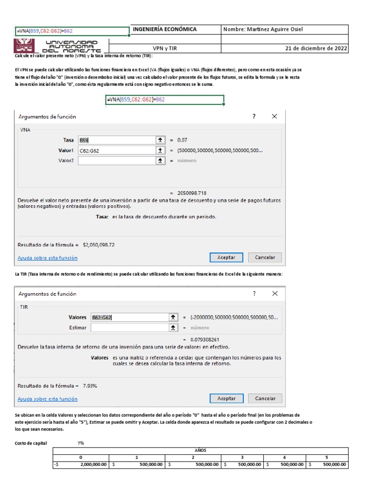 Ejercicio VPN y Tir | PDF | Tasa interna de retorno | Ciencias económicas