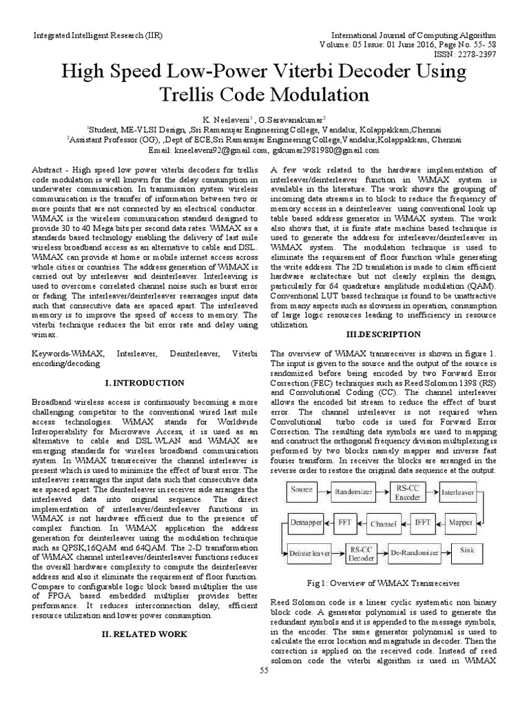 High Speed Low-Power Viterbi Decoder Using Trellis Code Modulation ...
