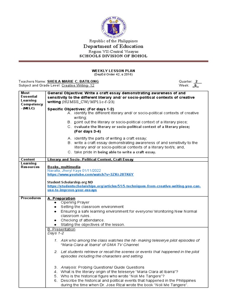 BOHOL CW Q2 Wk6 | PDF | Essays | Cognition