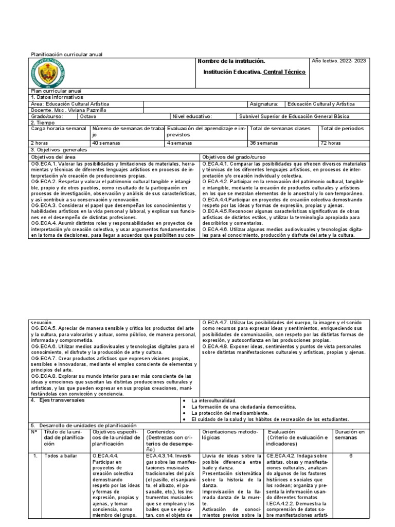 ECA 8 EGB PCA PUD Seis Unidades | PDF | Bailes | Diseño