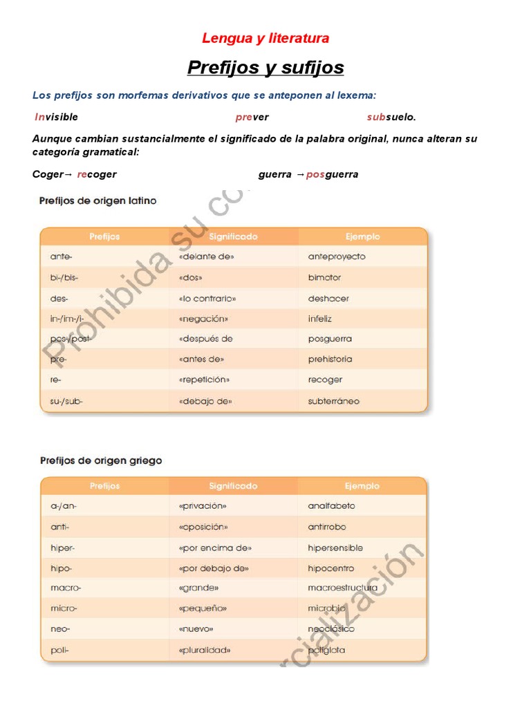 Prefijos y Sufijos | PDF | Lexicología | Morfología
