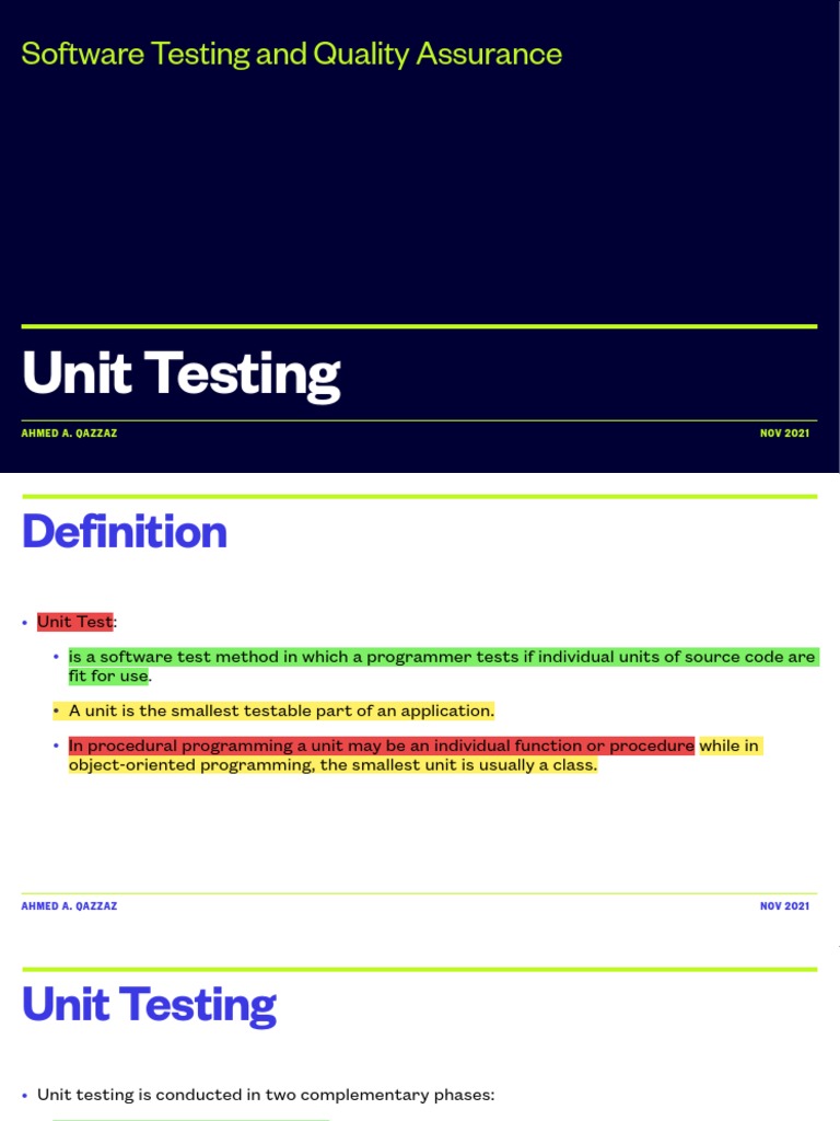 Software Testing And Quality Assurance Chapter 06 Unit Testing Pdf Unit Testing