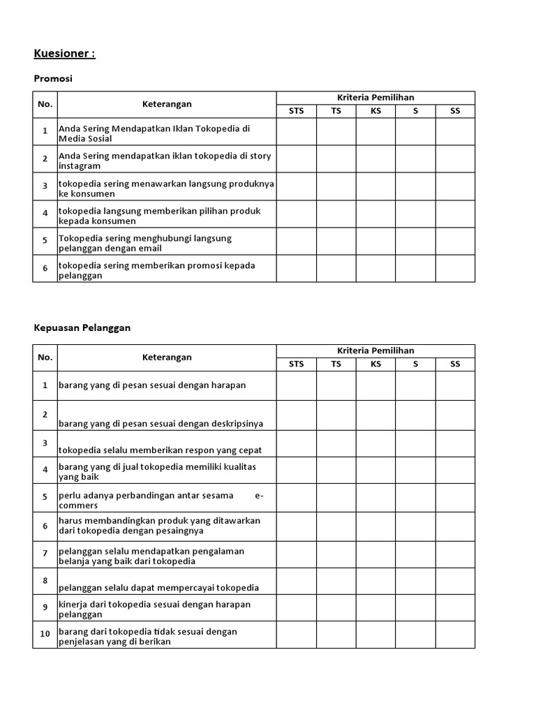 Kuesioner | PDF | Pengembangan Diri