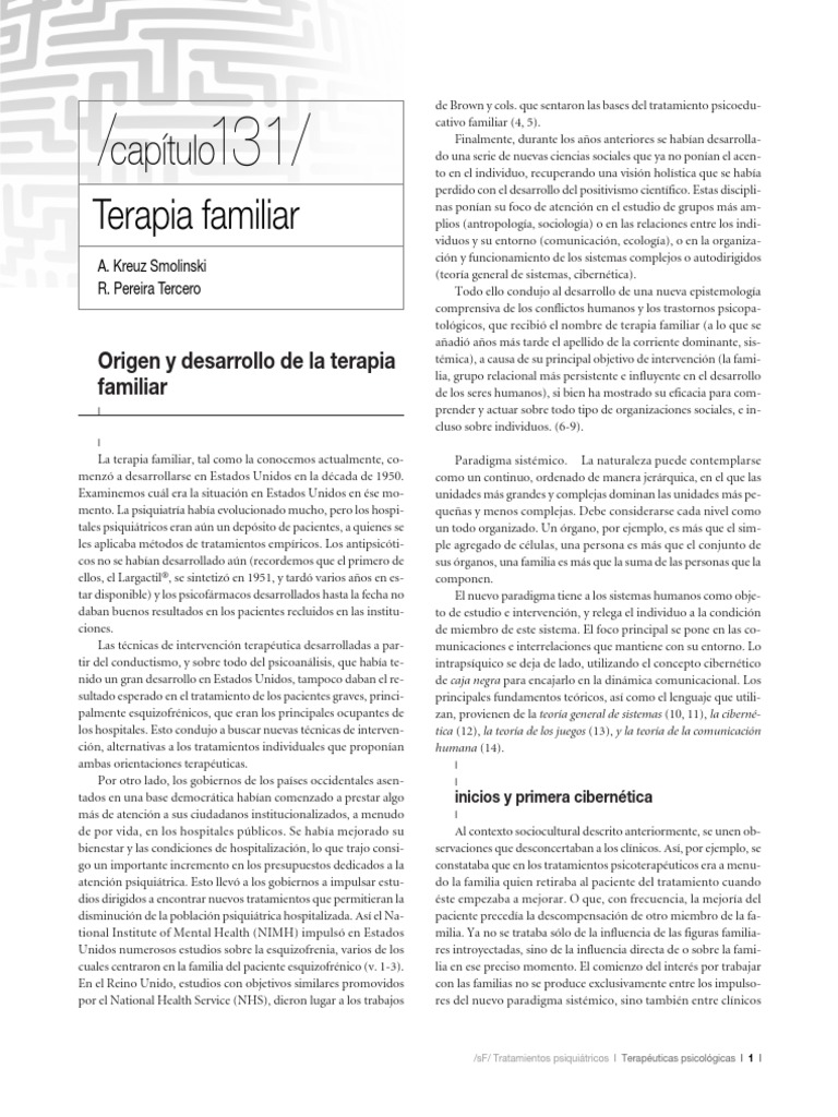 Terapia Familiar. Cap. 131 de Tratado de Psiquiatría. A. Kreuz y R. Pereira | PDF | Psicoterapia ...