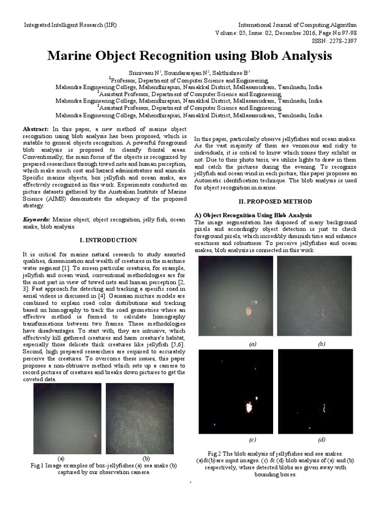 Marine Object Recognition Using Blob Analysis Pdf Image Segmentation
