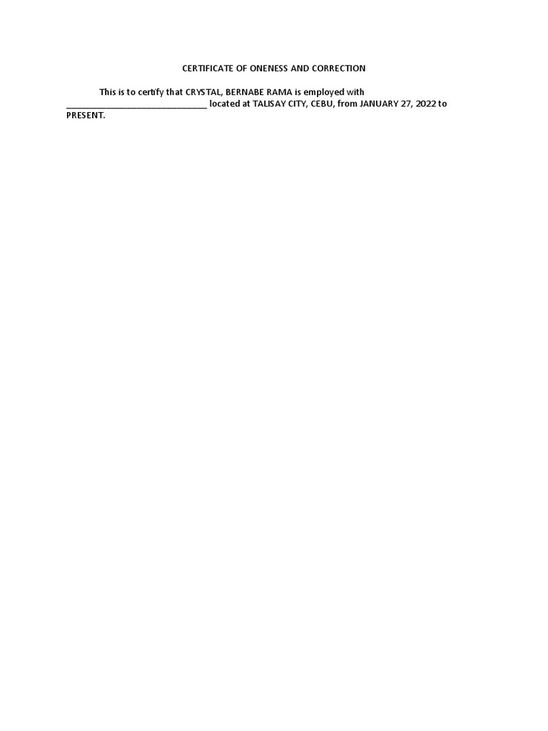 Certificate of Oneness and Correction | PDF