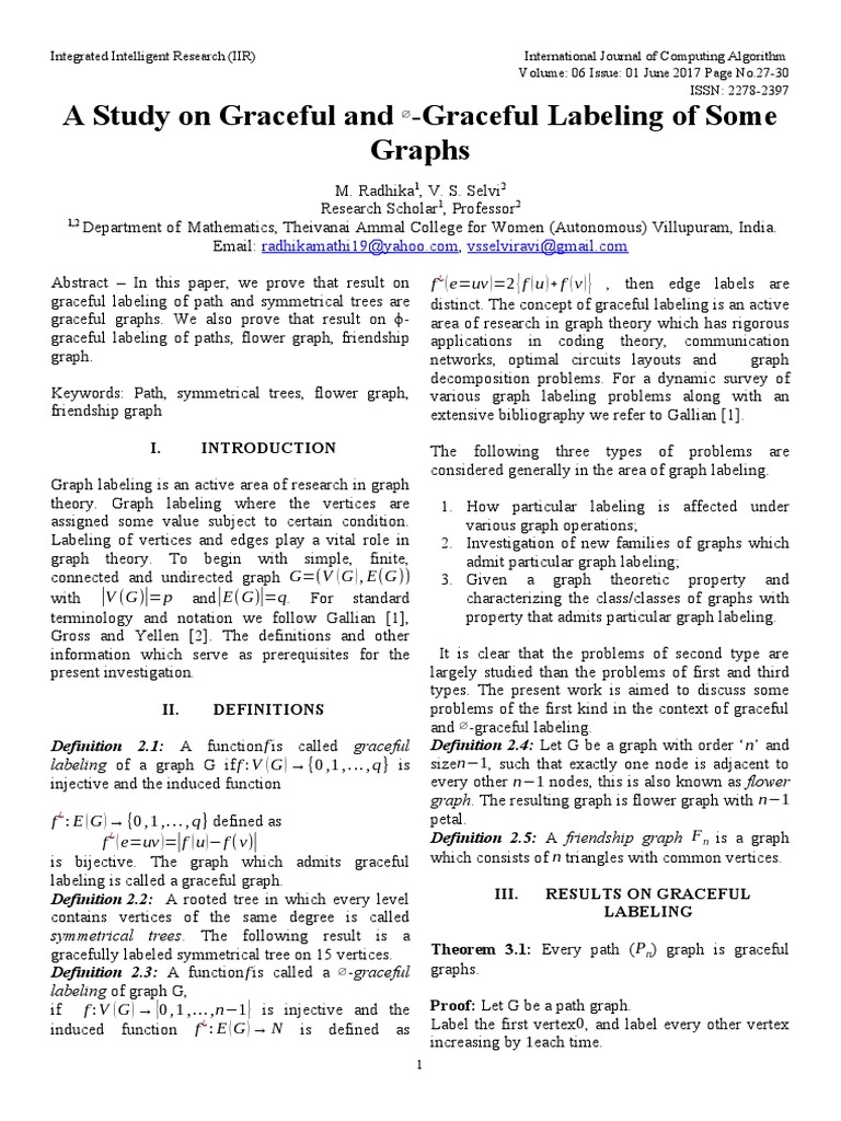 A Study On Graceful and - Graceful Labeling of Some Graphs | PDF | Vertex (Graph Theory) | Graph ...