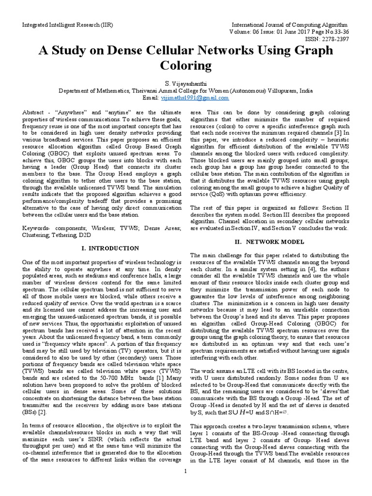 A Study On Dense Cellular Networks Using Graph Coloring | PDF ...